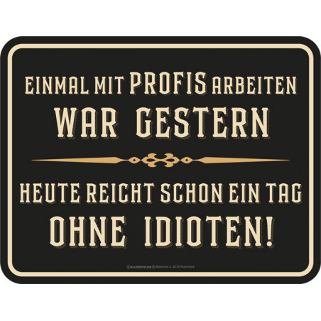 Witziges Blechschild Einmal mit Profis arbeiten war gestern - 22x17 cm